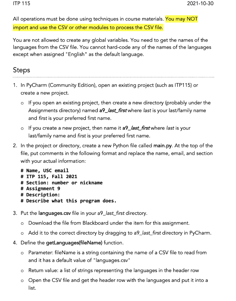 Solved ITP 115 2021-10-30 Assignment 9 - Files Learning | Chegg.com