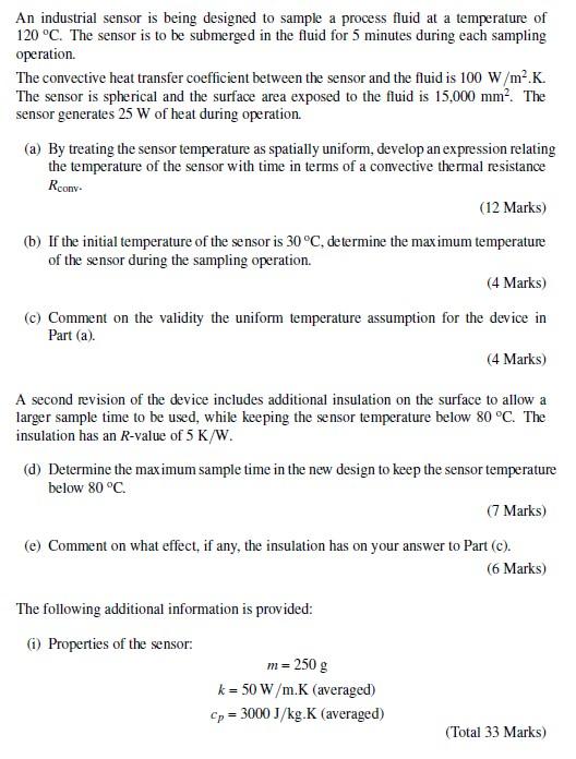 Solved An industrial sensor is being designed to sample a | Chegg.com