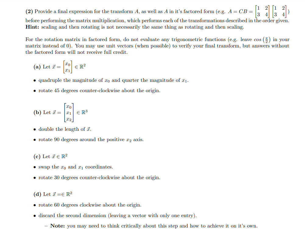 Solved (2) Provide a final expression for the transform A, | Chegg.com