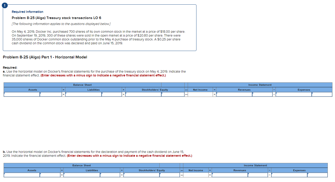 Solved Required Information Problem 8-25 (Algo) Treasury | Chegg.com