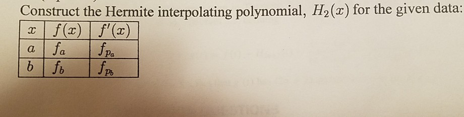 Solved Construct the Hermite interpolating polynomial, H2(x) | Chegg.com