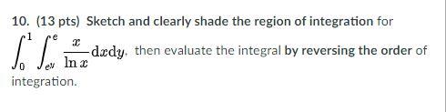 Solved 10. (13 pts) Sketch and clearly shade the region of | Chegg.com