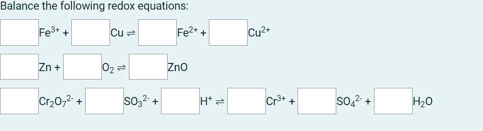 Solved Balance the following redox equations: | Chegg.com