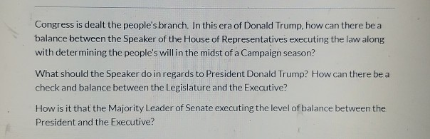 Congress is dealt the people's branch. In this era of | Chegg.com