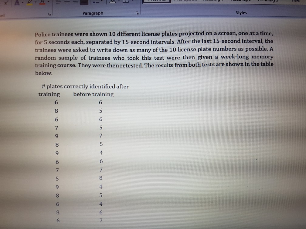Solved Paragraph Styles Police trainees were shown 10 | Chegg.com