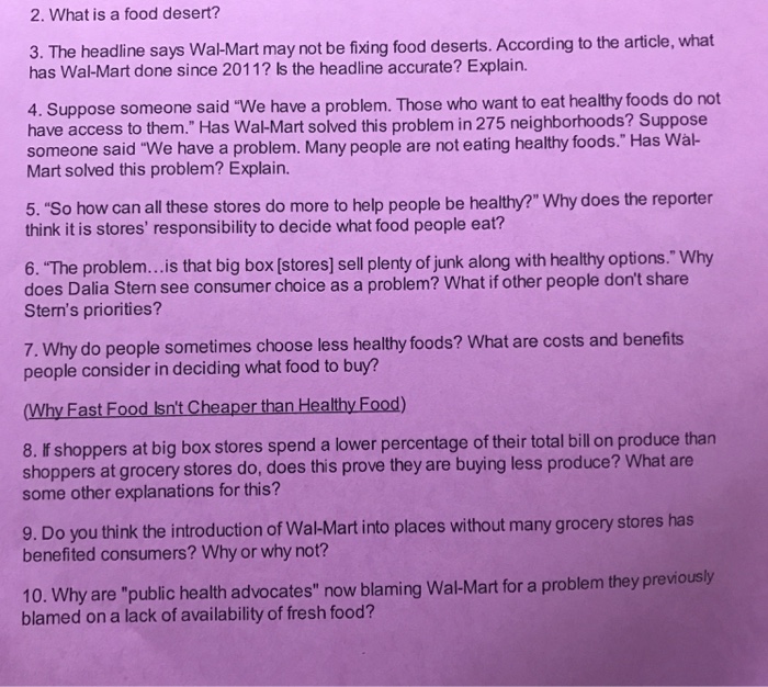 Solved 2. What is a food desert? , what 3. The headline says | Chegg.com