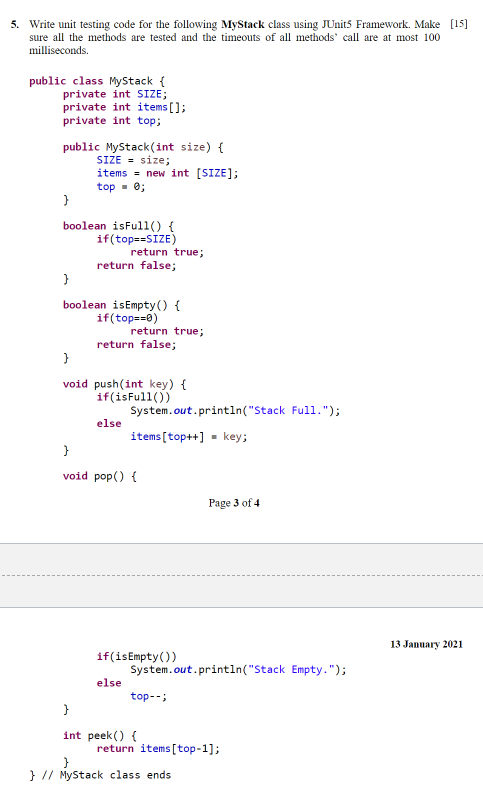 Solved 5 Write Unit Testing Code For The Following Mystack 0592