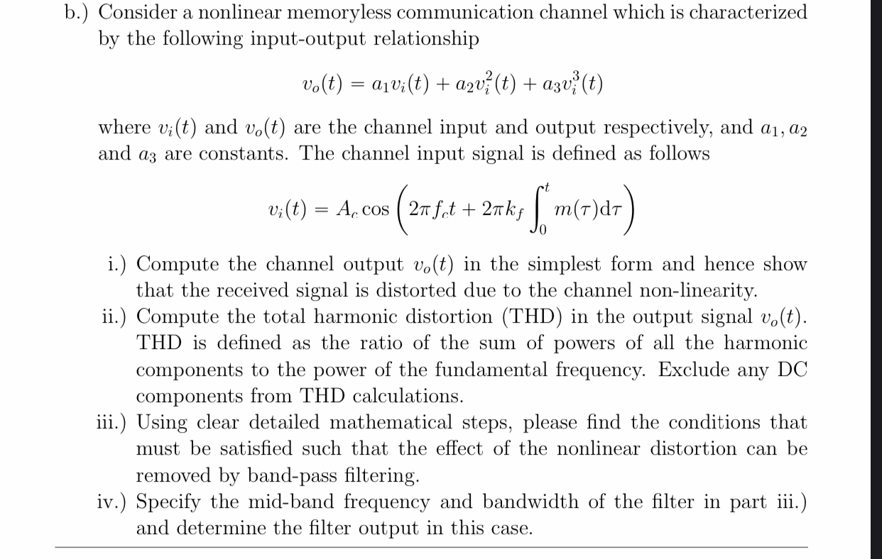 Solved b.) Consider a nonlinear memoryless communication | Chegg.com