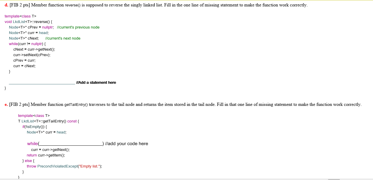 Solved b- f. Singly linked node and linked list class | Chegg.com