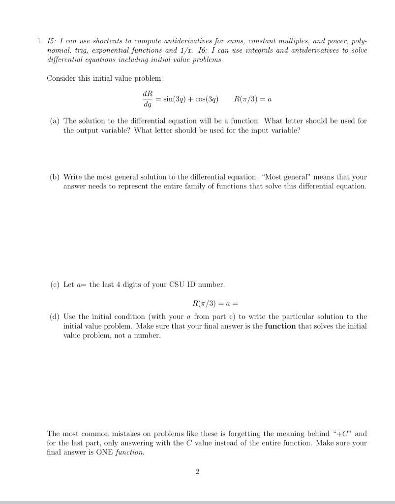 Solved 1. I5: I can use shortcuts to compute antiderivatives | Chegg.com