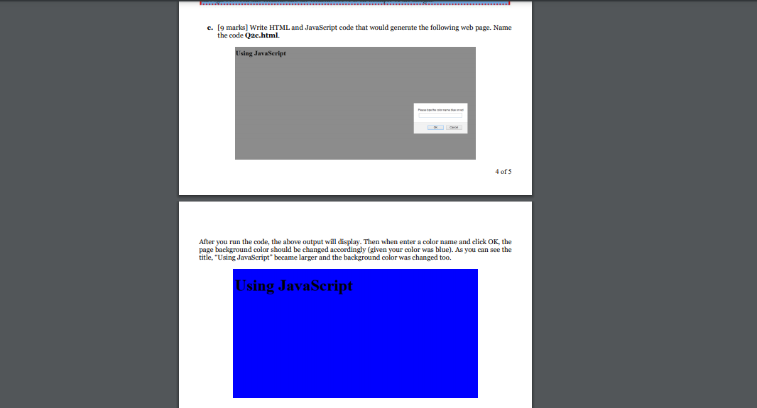 Solved C 9 Marks Write Html And Javascript Code That 
