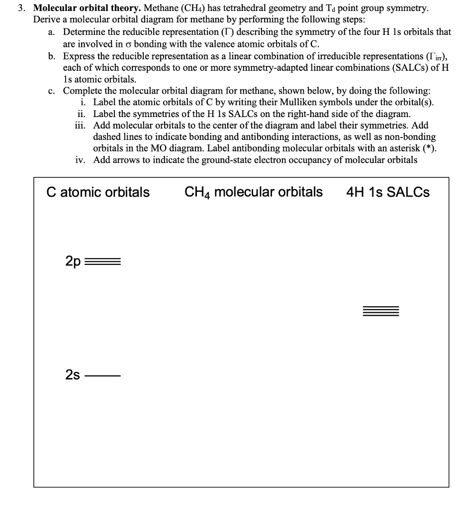Solved 3. Molecular orbital theory. Methane (CH4) has | Chegg.com