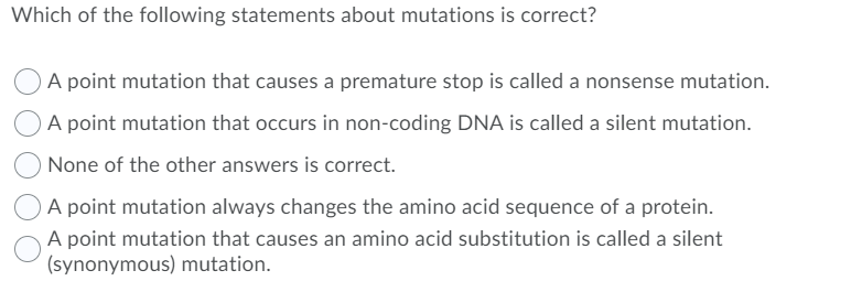 Solved Which of the following statements about mutations is | Chegg.com