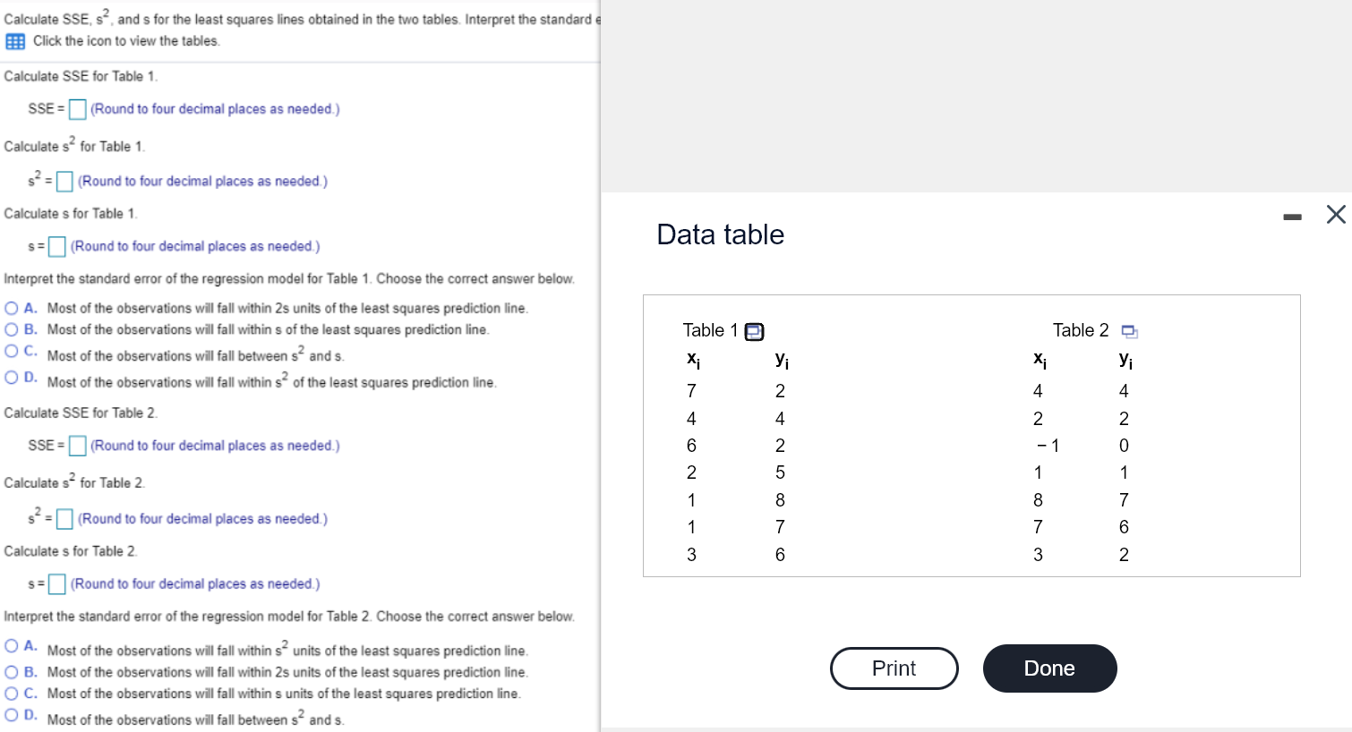 Solved Calculate SSE, s2, ﻿and s for the least squares lines | Chegg.com