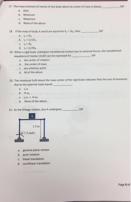 Solved The mass moment of inertia of any body about its | Chegg.com