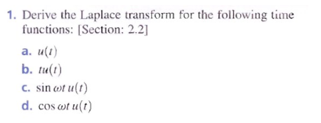 Solved 1. Derive the Laplace transform for the following | Chegg.com