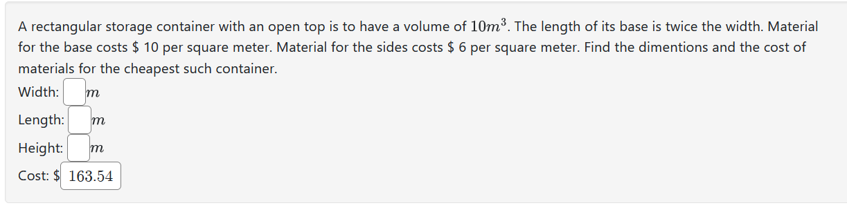 Solved A rectangular storage container with an open top is | Chegg.com