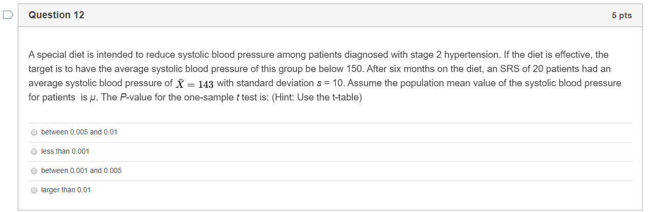 Solved Question 12 5 pts A special diet is intended to | Chegg.com