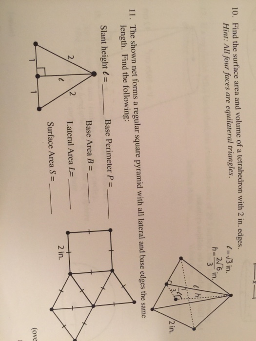 Solved Find the surface area and volume of tetrahedron with | Chegg.com