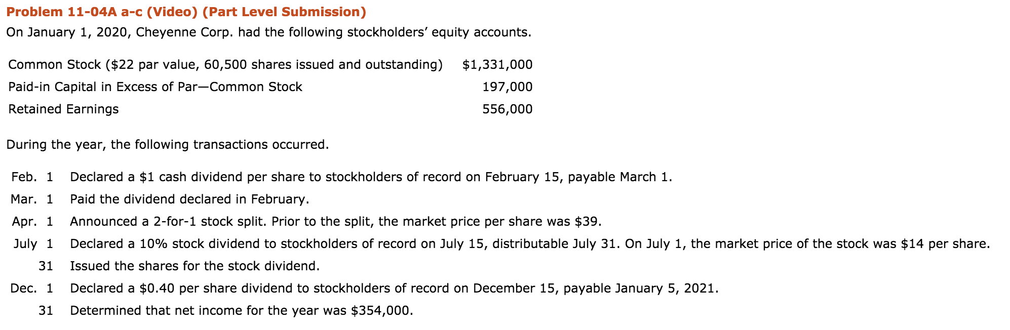 Solved Problem 11-04A a-c (Video) (Part Level Submission) On | Chegg.com