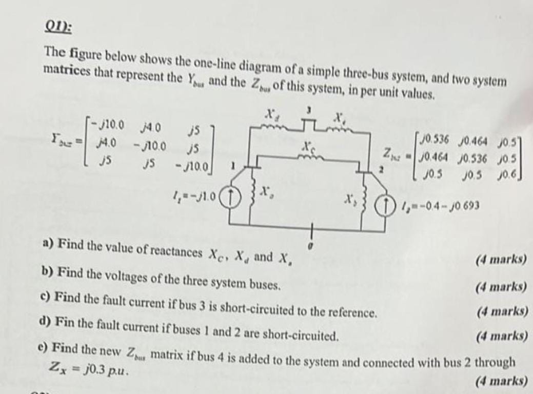 Solved Q1): The figure below shows the one-line diagram of a | Chegg.com