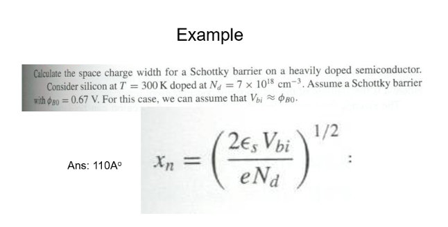 Solved Example Calculate the space charge width for a | Chegg.com