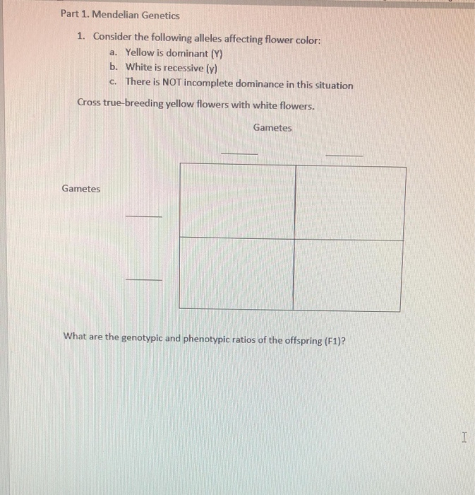 Solved Part 1. Mendelian Genetics Consider the following | Chegg.com
