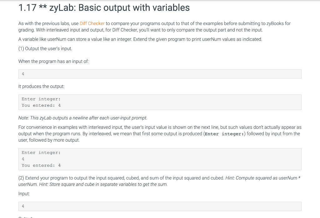 Solved 1.17 ** zyLab: Basic output with variables As with | Chegg.com