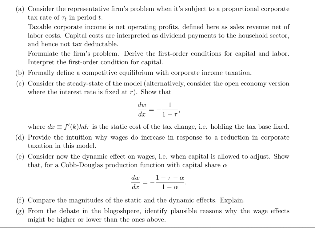 (a) Consider the representative firm's problem when | Chegg.com