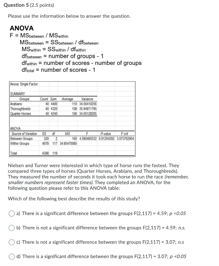 Solved Question 5 (2.5 points) Please use the information | Chegg.com