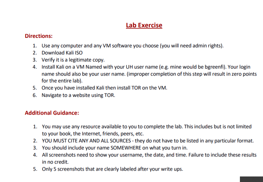 Kali Linux/TOR Laboratory Objective . To familiarize | Chegg.com