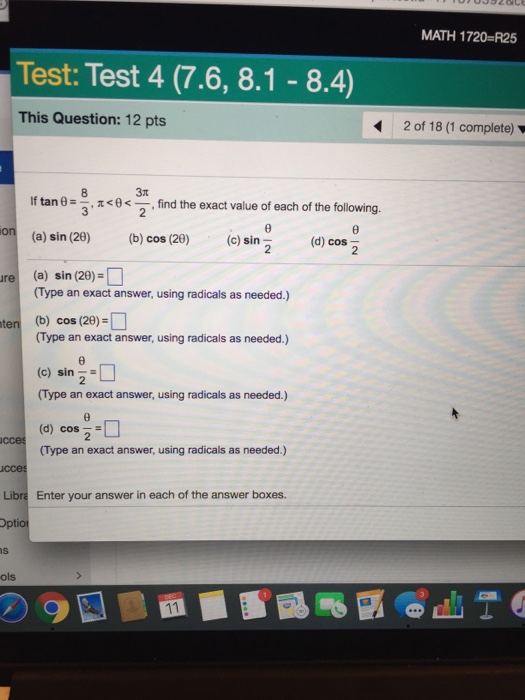 Solved MATH 1720-R25 Test: Test 4 (7.6, 8.1 - 8.4) This | Chegg.com