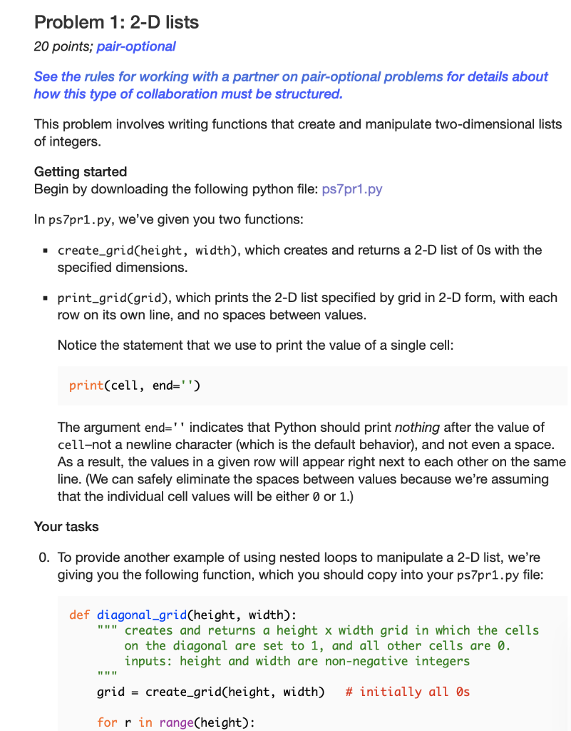 Solved # # ps7prl.py (Problem Set 7, Problem 1) # # 2-D | Chegg.com