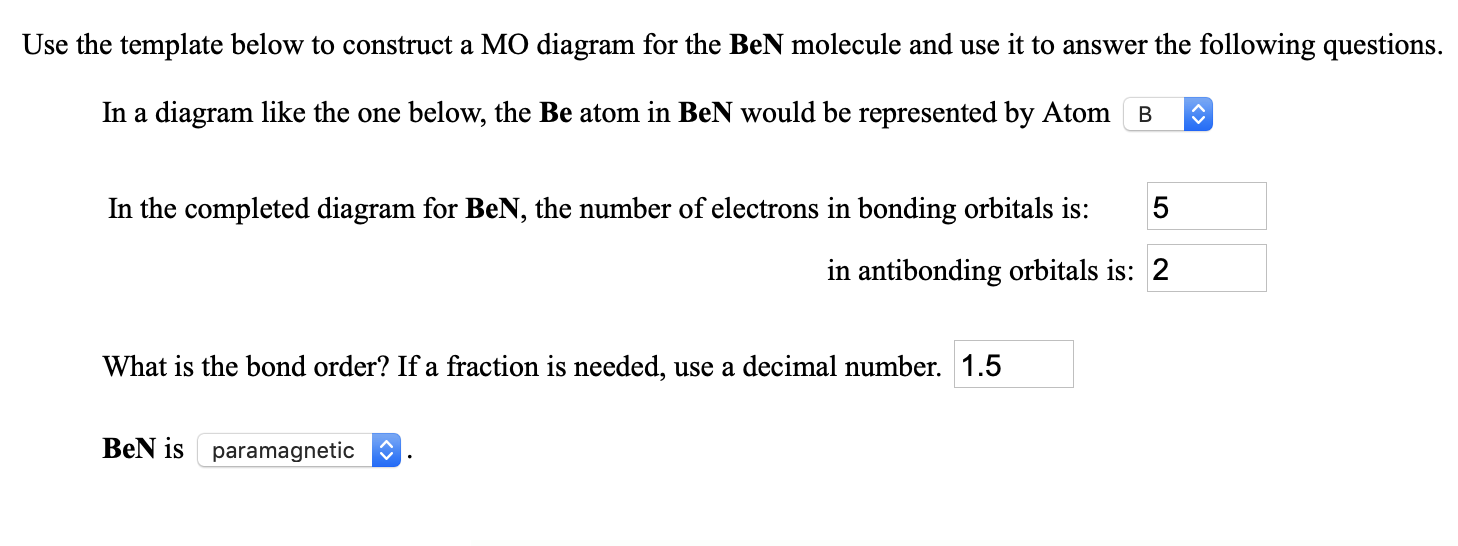 Solved Use the template below to construct a MO diagram for | Chegg.com
