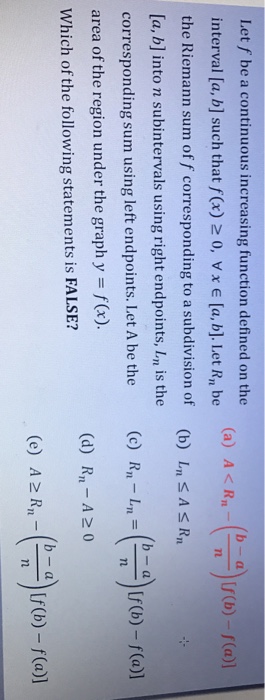 Solved Let f be a continuous increasing function defined on | Chegg.com