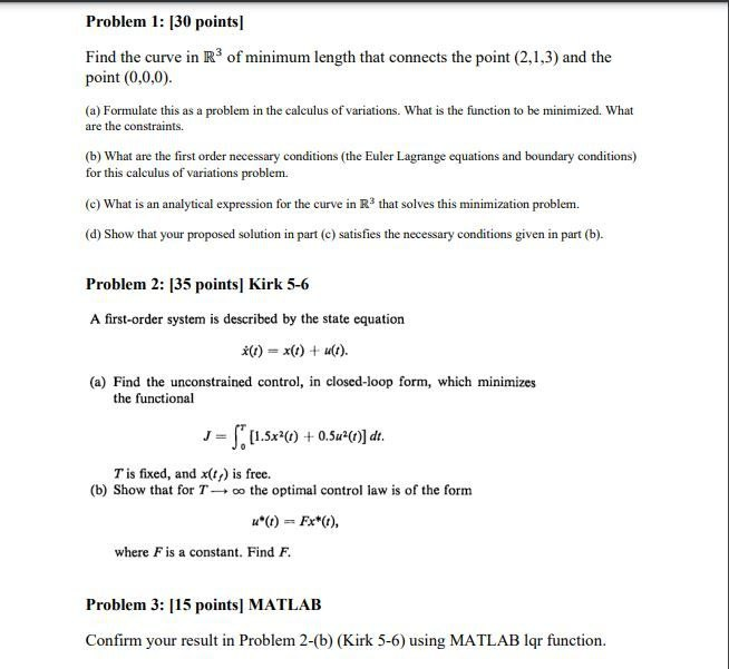 Solved Problem 1: [30 points Find the curve in R of minimum | Chegg.com