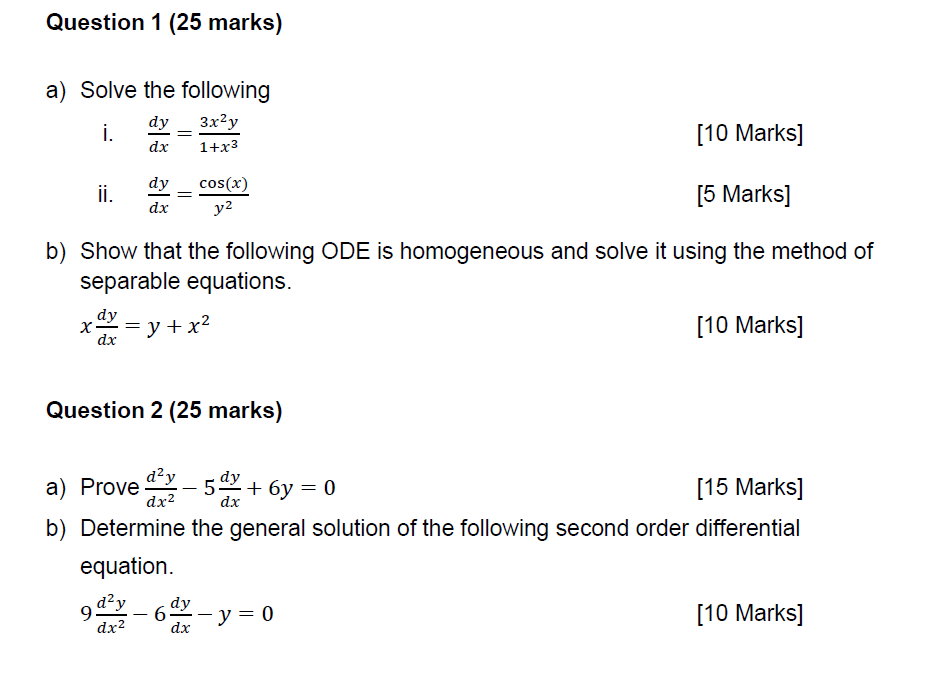 Solved Question 1 (25 ﻿marks)adydx=3x2y1+x3[10 | Chegg.com