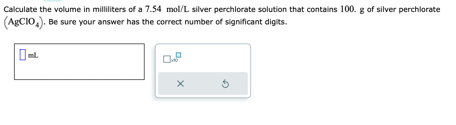 Solved Calculate the volume in milliliters of a 7.54 mol/L | Chegg.com