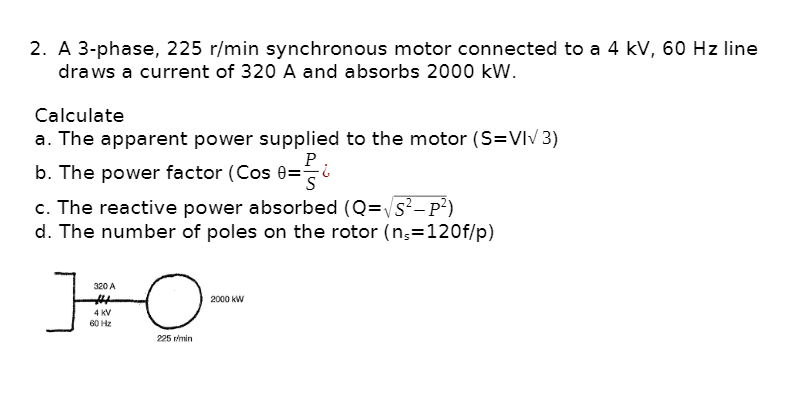Solved 2. A 3-phase, 225r/min synchronous motor connected to | Chegg.com