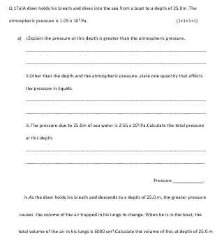 Solved 17a|Adiver holds his breath and dives into the sea | Chegg.com