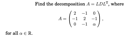 Solved Find the decomposition A=LDLT, where | Chegg.com