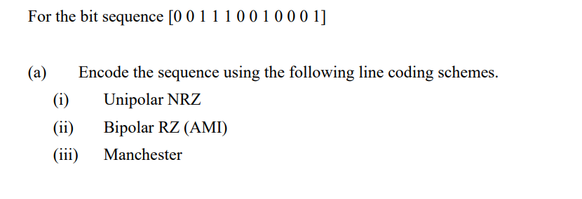 Solved For the bit sequence [00111001000 (a) Encode the | Chegg.com