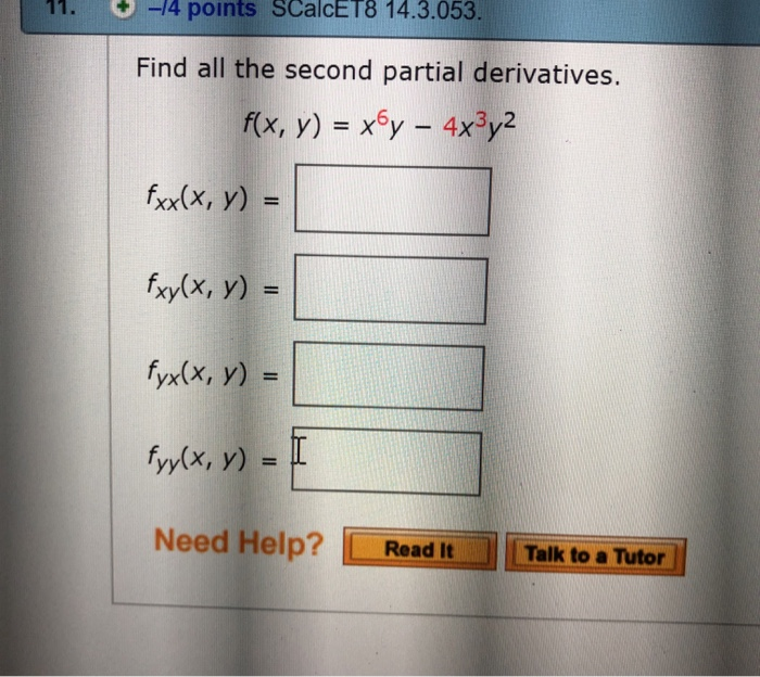 Solved 11. -14 points SCalcET8 14.3.053. Find all the second | Chegg.com