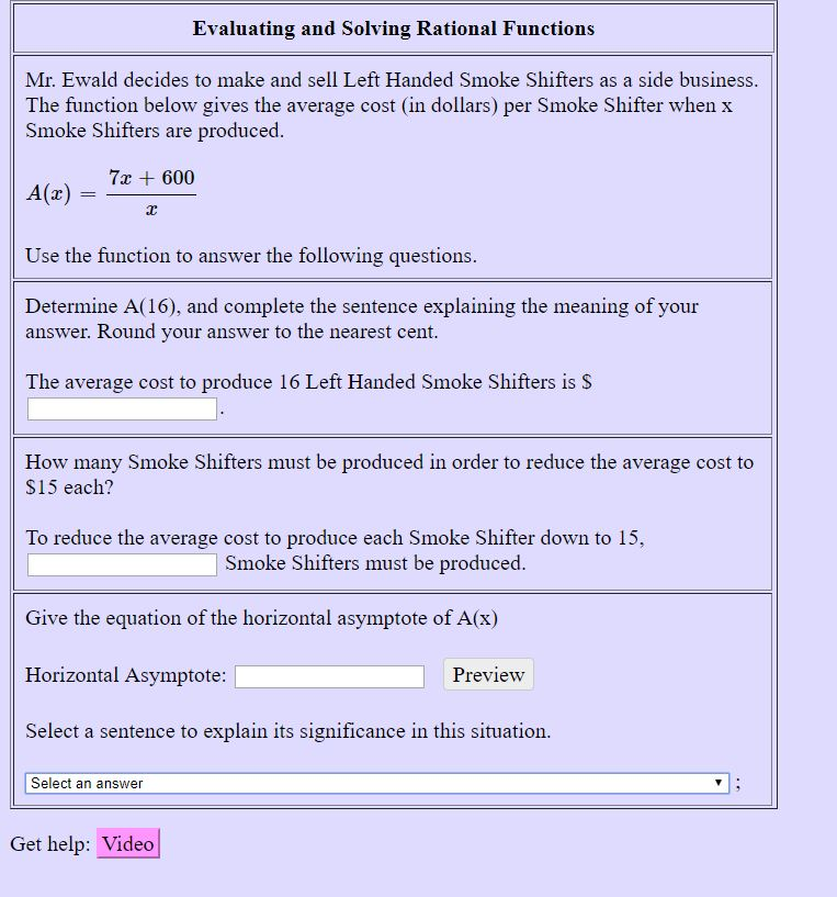 Solved Evaluating and Solving Rational Functions Mr. Ewald | Chegg.com