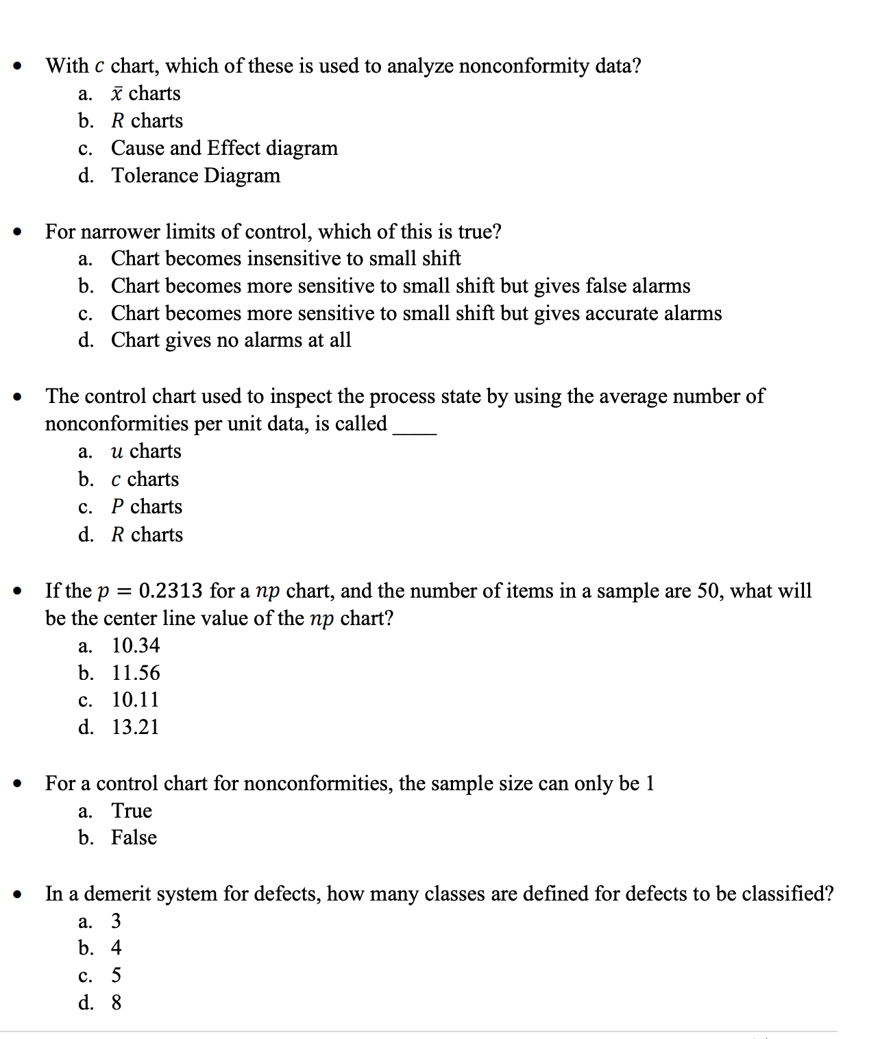 Solved With c chart, which of these is used to analyze | Chegg.com