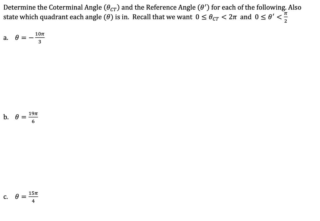 Solved Determine the Coterminal Angle (θCT) and the | Chegg.com