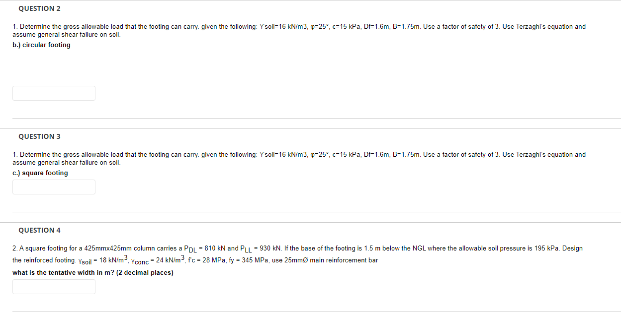 Solved QUESTION 2 1. Determine the gross allowable load that | Chegg.com