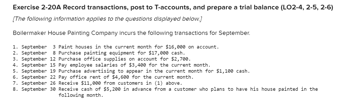 Solved Exercise 2-20A Record transactions, post to | Chegg.com
