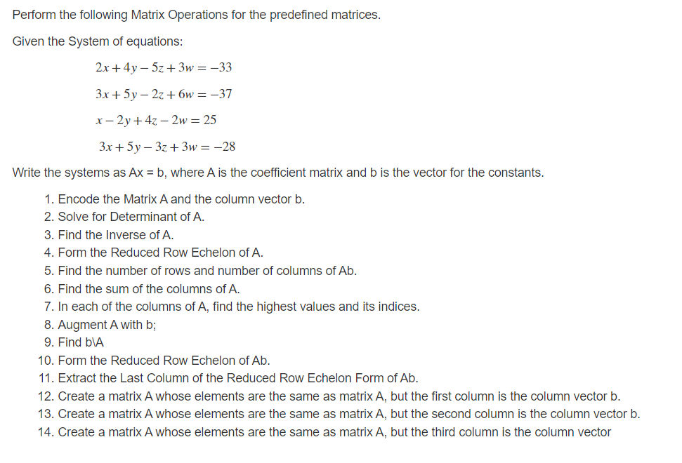 Solved Perform the following Matrix Operations for the | Chegg.com