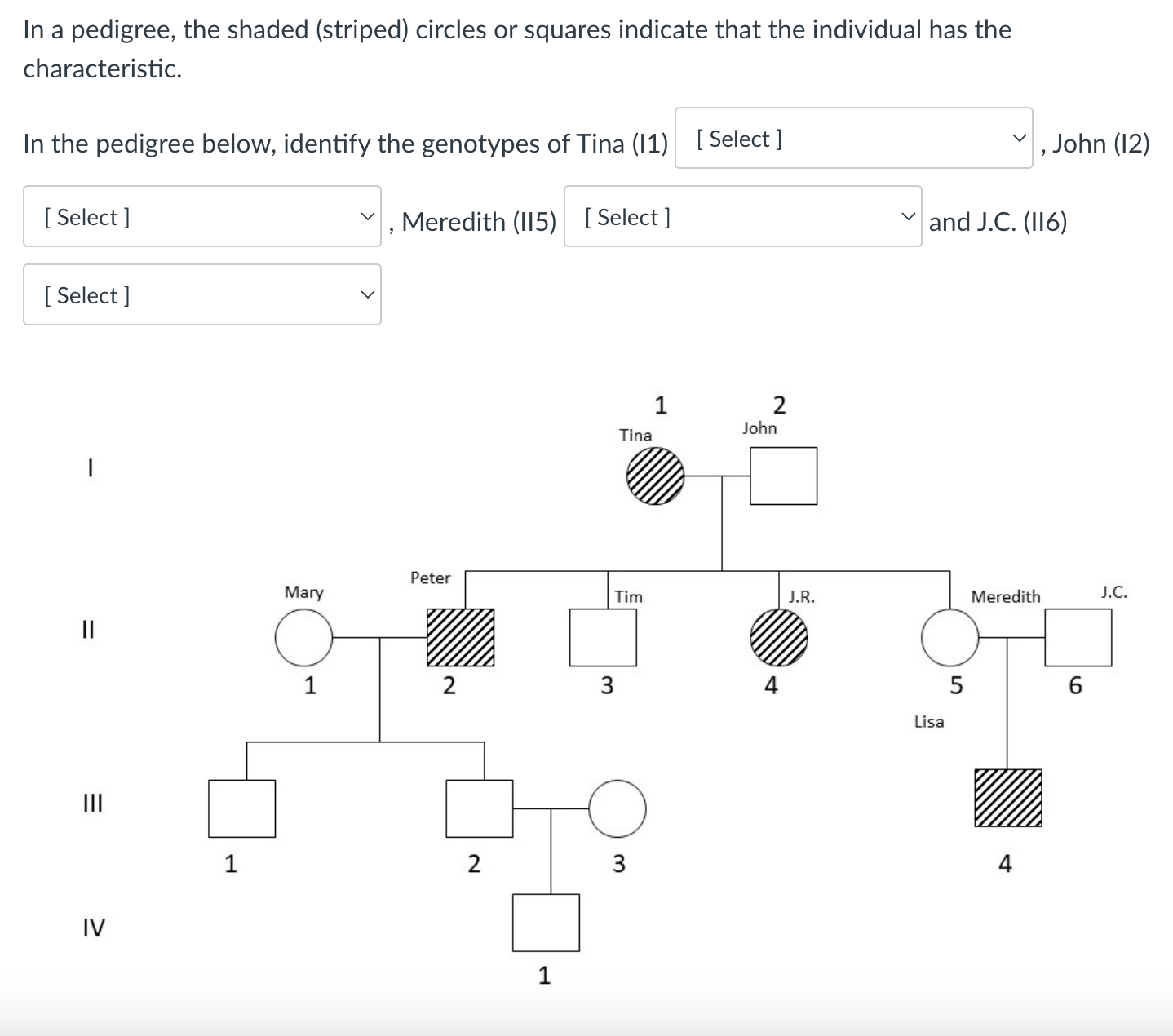Solved In a pedigree, the shaded (striped) ﻿circles or | Chegg.com